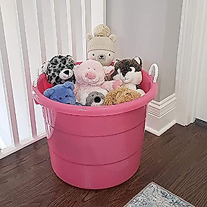 Homz 0402PKDC Stackable Plastic 18 Gallon Utility Storage Container Bucket Tubs with Rope Handles, Pink, Set of 2 Buckets