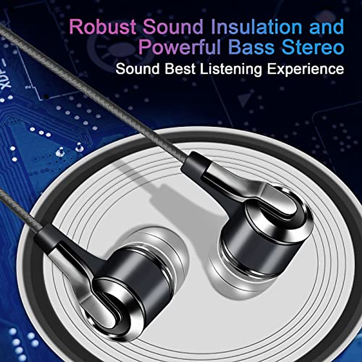 Earbuds Earphones with Microphone,5pack Ear Buds Wired in-Ear Headphones with 30pack Replacement Noise Islating Earplugs,Fits 3.5mm Interface for iPad,iPod,Mp3 Players,Android and iOS Smartphones