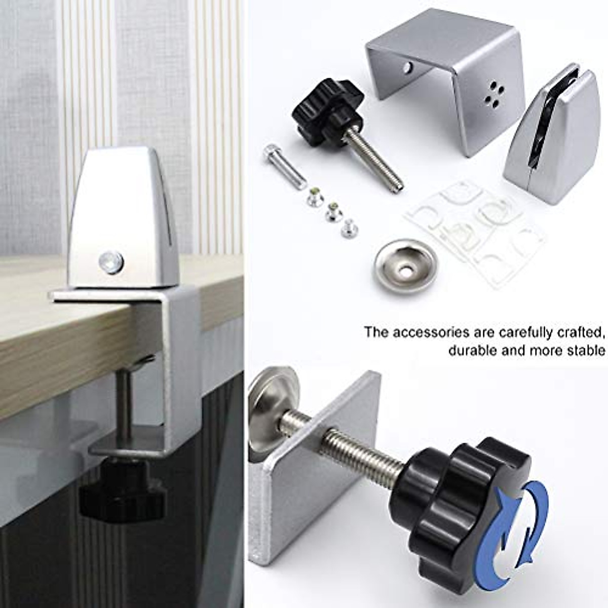 Hidyliu Desk Partition Clamp 2 Pack Partition Desk Mount Office Partition Clip, Office Partition Privacy Screen for Students Call Centers Offices Libraries Classrooms(silver)