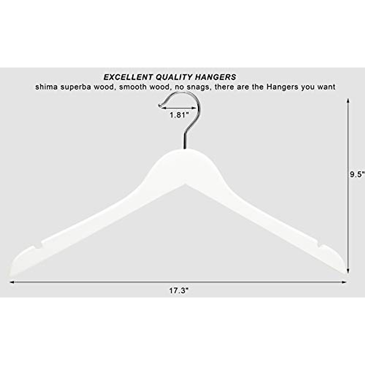 Premium Solid Wood Bridal Wedding Dress Hangers, Beautiful Wooden Shirt Suit Coat Jacket Clothes Hangers-360° Strong Swivel Hook-Extra Smooth Finish-Smoothly Cut Notches-10 Pack- White Color LM01B