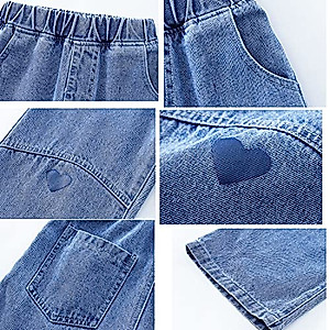 Milokado Big Girls Kids Jeans Casual Elastic Waist Wide Leg Demin Pants Size 5-13 Years (Blue (H), 12-13 Years)