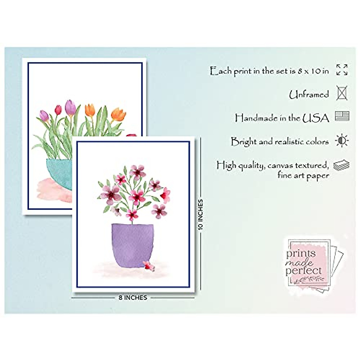 Floral Wall Art Decor - Potted Flower Botanical Prints - Set of 6-5x7 - Unframed
