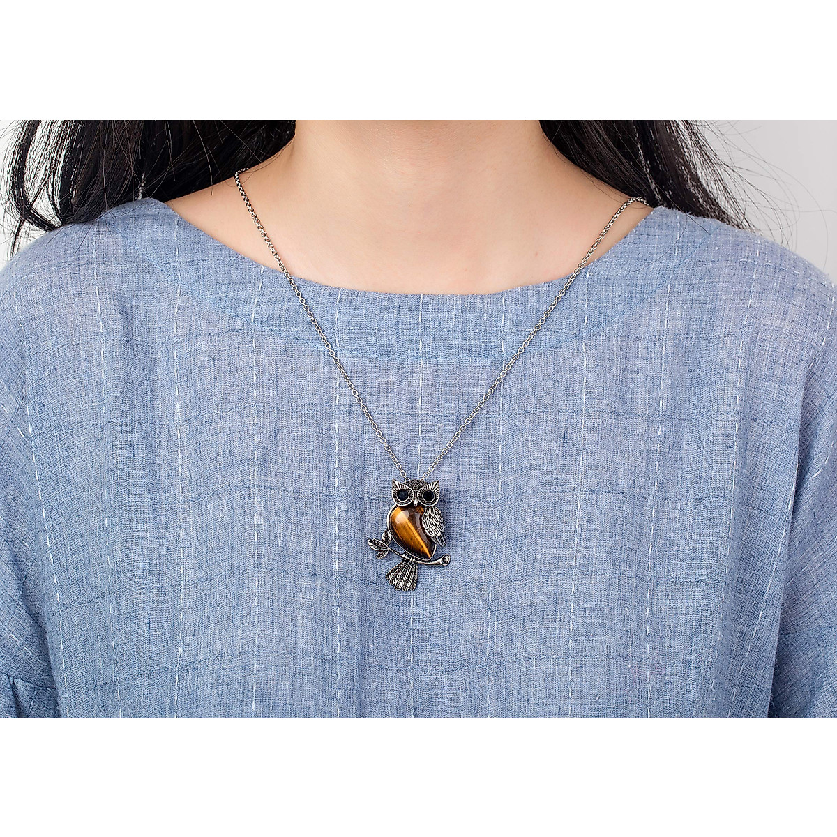 Softones Owl Necklace Healing Crystals Necklace for Women Men Reiki Spiritual Energy Gemstone Necklace Lava Owl Bracelet Set Gifts for Women with Gift Box