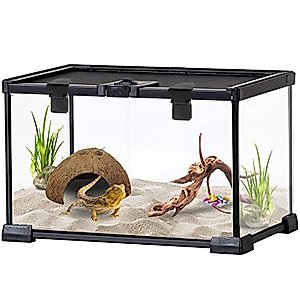 kathson 12x8x6 in Mini Reptile GlassTerrarium Tank, 3 Gallon Full Glass Reptile Tank Full View Visually Appealing Reptile Amphibians Terrarium Glass Box Reptile Glass Habitat Cage for Bearded Dragons