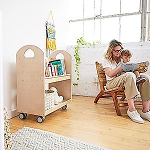 ECR4Kids Mobile Book Cart with Countdown Timer, Classroom Bookshelf, Natural