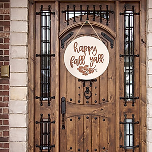 Hello Fall Wood Sign Thanksgiving Decorations Happy Fall Yall Welcome Sign for Front Door Round Wood Sign Hanging Welcome Sign for Farmhouse Porch Rustic Home Sign Decorations (Maple Leaf)