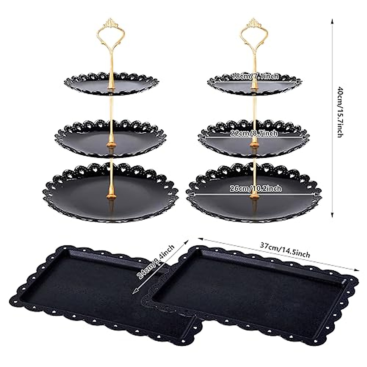Set of 4pcs Black Halloween Cupcake Stand Plastic Dessert Tray Severing Plate Fruit Holder for Birthday Party Baby Shower Wedding Tea Party