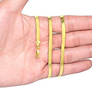 Nuragold 10k Yellow Gold 4mm Solid Herringbone Silky Flat High Polish Chain Necklace, Womens Lobster Clasp 16" 18" 20" 22" 24"