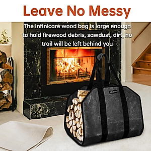 Infinicare Firewood Carrier with Handles - 2pcs Heavy Duty Canvas Firewood Bag with Handles | Durable Wood Carrier for Firewood | Suitable for Indoor Fireplace and Outdoor Camping - Brown & Black