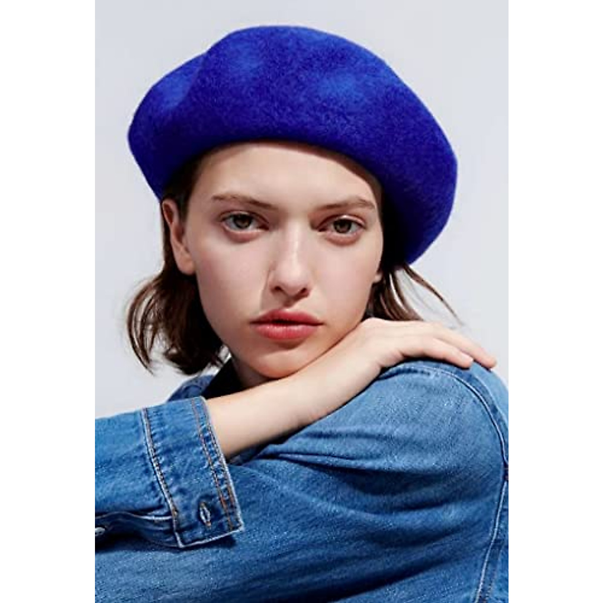 Women French Wool Beret Hats - Solid Color Classic Beanie Winter Cap(Royal Blue)