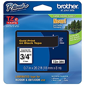 Genuine Brother 3/4" (18mm) Gold on Black TZe P-Touch Tape for Brother PT-1700, PT1700 Label Maker