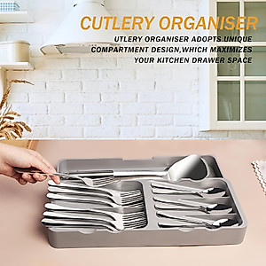 KAKUNM Expandable Utensil Organizer | Plastic Flatware Drawer Organizer, Flatware Drawer Tray for Silverware, Cutlery Holder With 6 Compartments Compact Storage Organization for Spoons Forks Knives