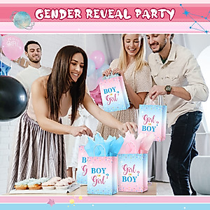 16 Set Gender Reveal Party Gift Bags with Tissue Paper Baby Shower Party Gift Bags, Pink Blue Treat Candy Bags Gender Reveal Paper Bags with Handles