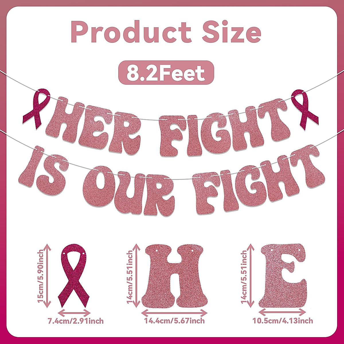 Her Fight is Our Fight Banner - Breast Cancer Awareness Party Decorations, Cancer Free Banner, Peace Out Chemo Decorations, The Breast Cancer Awareness Month Decorations Rose Gold Glitter