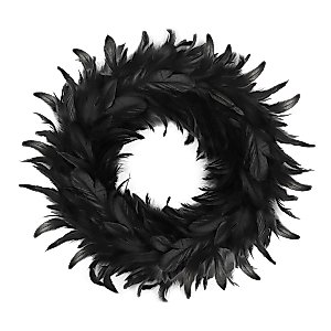 Jangostor 14.2" Black Feather Wreath, Halloween Feather Wreath - Front Door Wreath for Farmhouse Decor Home Garden Front Door Decor Halloween Decorations