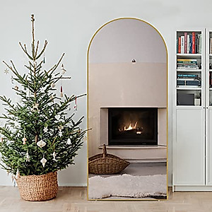 CISTEROMAN 65"x24" Full Length Mirror, Big Arched Mirror, Large Body Mirror, Floor Mirror with Stand, Hanging Wood Frame Dressing Mirror, Wall Mirror for Bedroom, Dressing Room, Living Room