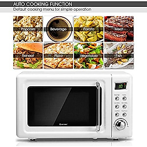 Moccha Compact Retro Microwave Oven, 0.7Cu.ft, 700-Watt Countertop Microwave Ovens w/5 Micro Power, Delayed Start Function, LED Display, Child Lock (White)