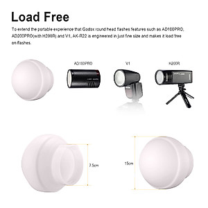 Godox AK-R22 Collapsible Diffusion Dome, Diffuser for Godox V1/ V1pro Round Head Flash, Godox AD100Pro, Godox H200R