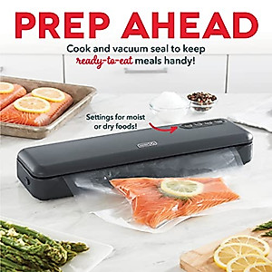 DASH SuperSeal™ Vacuum Sealer for Food Storage and Sous Vide, Perfect for Preserving Fresh Ingredients, Single Use & Reusable Bags and Cutter Included - Grey