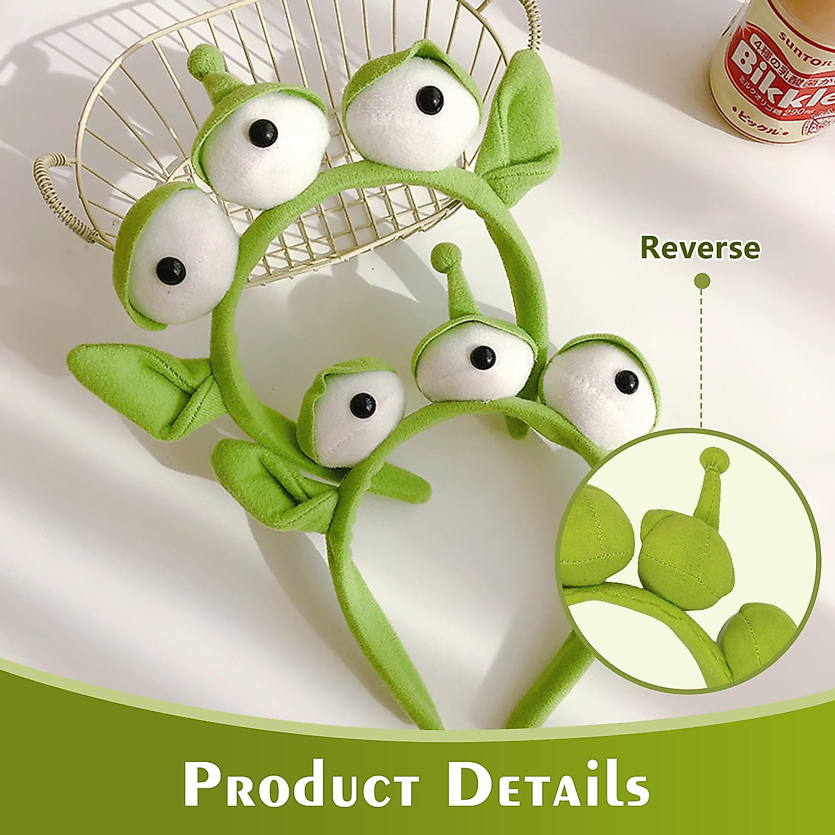 BeyLi 2 Pcs Three Eyes Alien Monster Headband or Clown Caterpillar Headband Plush Stretchy Cute Headband Headwear for Theme Party,Cosplay,Girls,Kids and Women (Green Three Eyes Alien)