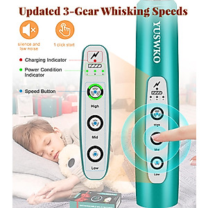 YUSWKO Milk Frother Handheld for Coffee, Rechargeable Drink Mixer with 3 Heads 3 Speeds Electric Coffee Frother Whisk, Gift for Many Occasions and Festival