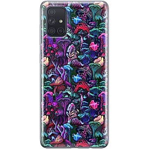 TPU Phone Case Compatible with Samsung A72 A71 5G A70 A51 A50 A32 A21 A11 A12 A13 A14 A01 Trippy Flexible Forest Witchy Lightweight Mushrooms Shockproof Fly Agaric Silicone Magic Protective Soft