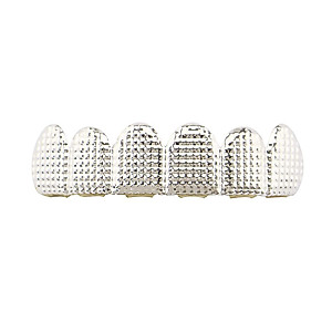 OOCC 18k Gold Plated Grills Hip Hop Teeth Grillz Caps Top and Bottom Set for Your Teeth (Silver)