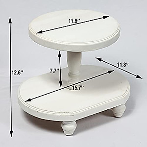 Farmhouse Two Tiered Stand, Round Rustic Wood Two Tiered Tray, Wooden Cake Stand Kitchen Tiered Tray, Decor Serving Tray for Coffee Bar, Kitchen Counter, Dining Room Table (White)