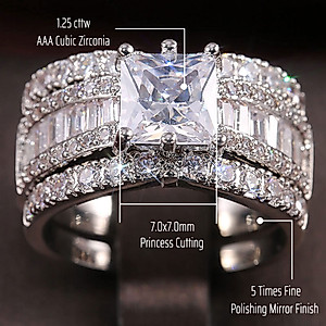 Ahloe Jewelry CEJUG 2.4Ct 14k Gold Plated Bridal Ring Sets for Women Engagement Rings Wedding Bands Princess Cz Three-in-one Size 6