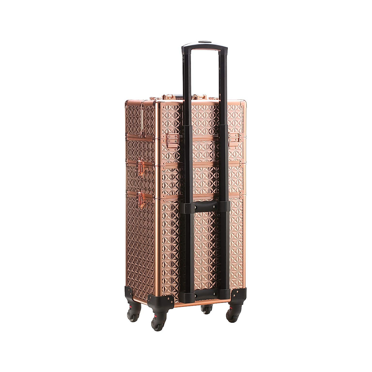 Rolling Train Case 4-in1 with extra lid Portable Makeup Train Case Professional Cosmetic Organizer Makeup Traveling case Trolley Cart Trunk (Rose Gold)