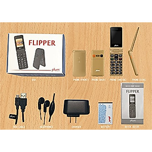 Plum Flipper - Unlocked GSM Flip Phone Big Screen Big Keypad FM Radio Camera Flash Light Tmobile MetroPCS Simple Mobile Straight Talk - Gold