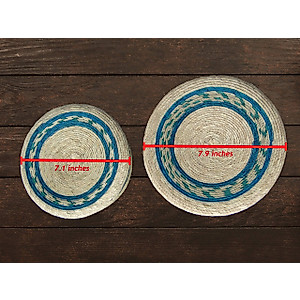 2 pack Mexican handmade palm baskets with lid and 1 woven napkin cloth (servilleta mexicana) 100% cotton Eco Friendly Mexican tortilla warmer (tortillero) for party fiesta decoration (Blue)