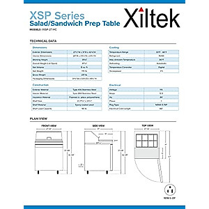 Xiltek 27" Commercial Sandwich Salad Prep Table Refrigerator Cooler With 8 Pans Included