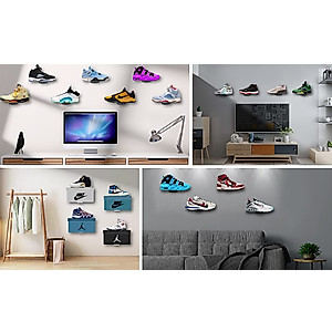 JEHUPA Floating Shoe Rack Display Racks - Set of 6 Clear Display Wall Mounted Shoe Racks, Acrylic Hanging Shoe Display Stands for Displaying Sneakers