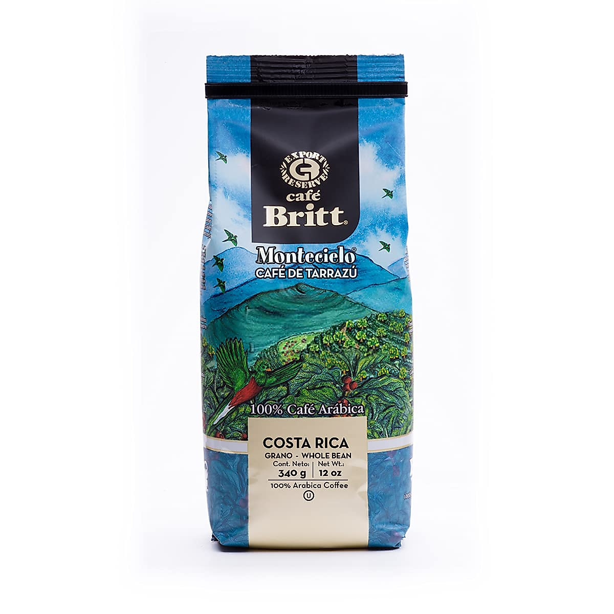 Café Britt® - Costa Rican Montecielo, Coffee From Tarrazu (12 oz.) (3-Pack) - Whole Bean, Arabica Coffee, Kosher, Gluten Free, 100% Gourmet & Medium Dark Roast