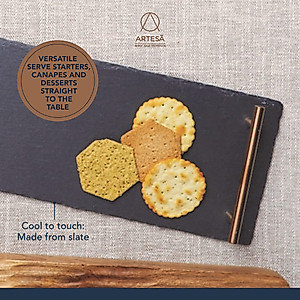 Artesa ARTPLATTERCOP KitchenCraft Slate Serving Tray/Platter with Copper Finish Handles, 60 x 15 cm