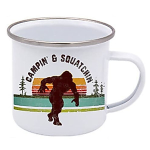 Sasquatch Bigfoot Enamel Campfire Mug, Outdoor Camping Coffee Cup, Mountain Nature Hiking Camp Lover Gifts Funny Saying Quote Coffee Mug, cup mom mommy bff Present for Friend Cup White