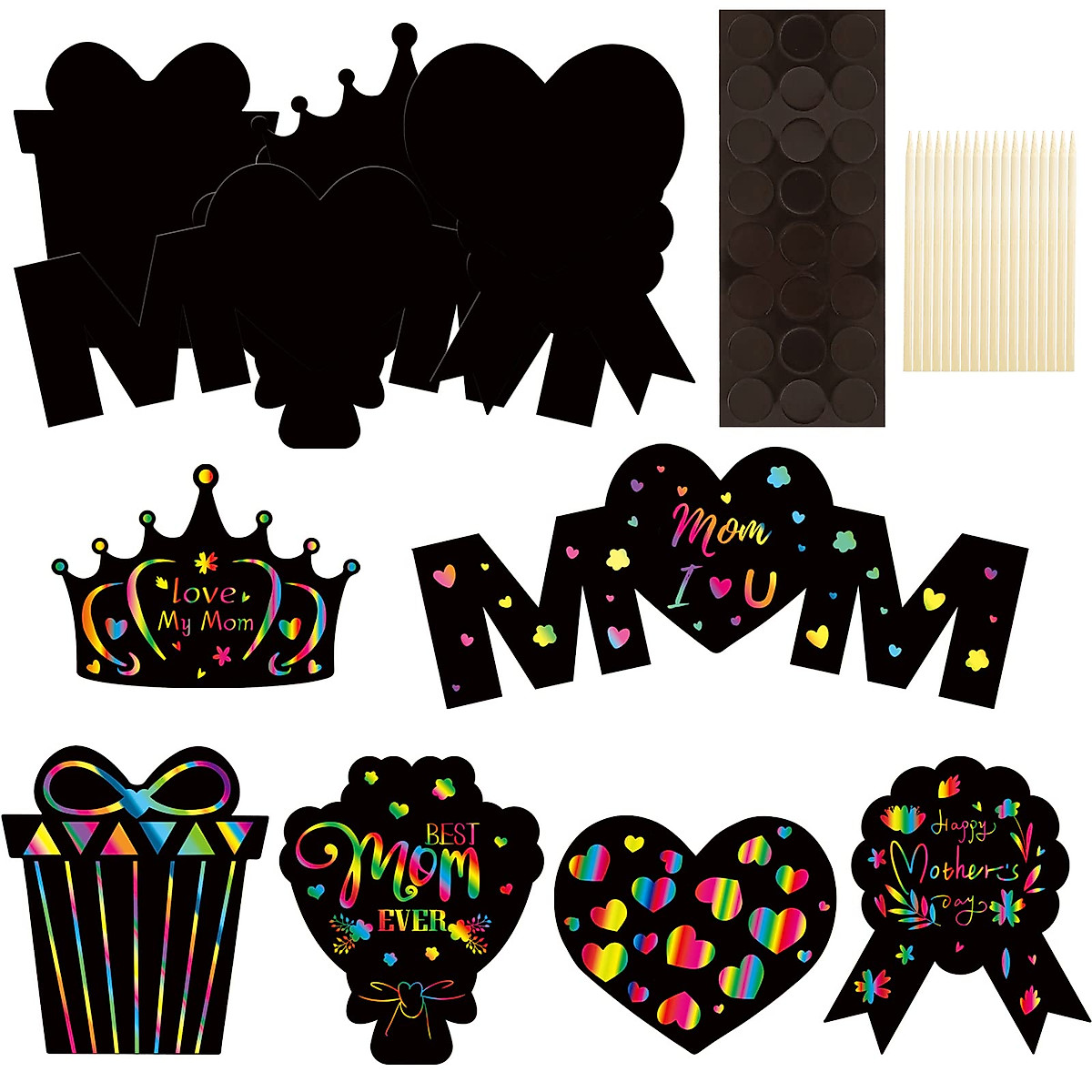 Fancy Land Mothers Day Scratch Crafts Kit for Kids Scratch and Sketch Art Paper Magnet Ornaments 24 Pcs
