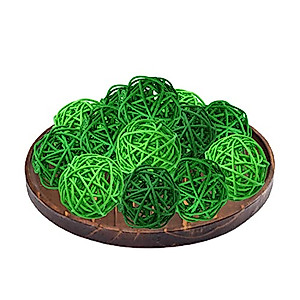 TKEJZu 15 Pcs Wicker Rattan Balls 2 Inch Small Decorative Balls Twig Orbs Spheres Vase Fillers for Green Themed Wedding Bridal Baby Shower Valentine's Day Home Decor Green Mint Dark-Green