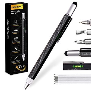 7 in 1 Multitool Pen, Multitool Tech Tool Pen for Men, Aluminum Construction Tools Gadget Stocking Stuffers Gifts for Dad Husband Father - Silver