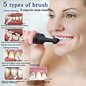 Akizbeir Electric Tooth Polisher, with 5 Replacement Heads, 2000mAh-Charging Model, Household Dental Tartar Calculus Remover Teeth Whitening Cleaning Kit for People and Pet Dog（Black）