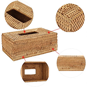 Sumnacon Tissue Box Cover Rectangle Tissue Box Rattan Tissue Box Holder,Wicker Decorative Tissue Holder for Bathroom Toilet Living Room Kitchen Office Table Desk, Yellow