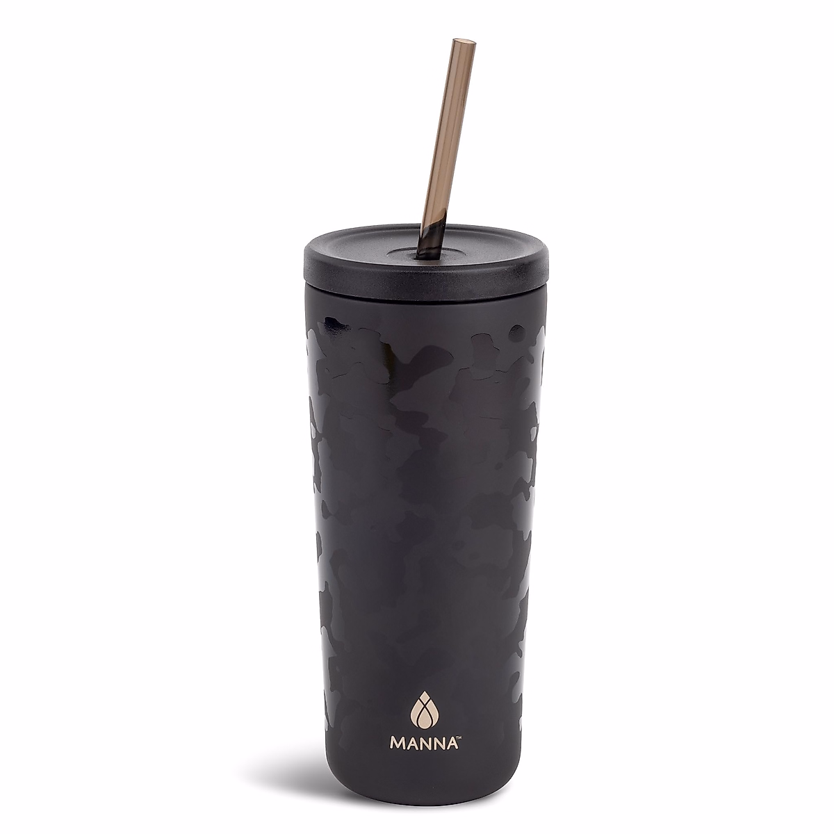 Manna Ranger Double-wall Insulated Stainless Steel Tumbler with Leak-proof Smart Seal Lid and Reusable Tritan Straw - 24 Oz - Black Camo