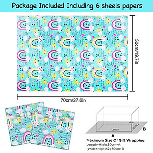 Birthday Wrapping Paper Rainbow, 6 Sheets I Love Sunshine Rainbow Design Gift Wrap Paper,20 x 28 inch Per Sheet Folded Flat Birthday Paper for Kids Girls Boys Baby Shower