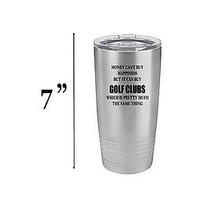 Rogue River Tactical Funny Money Happiness Golf Clubs 20 Oz. Travel Tumbler Mug Cup w/Lid Vacuum Insulated Hot or Cold Gift For Golfer Dad Grandpa Ball (Silver)