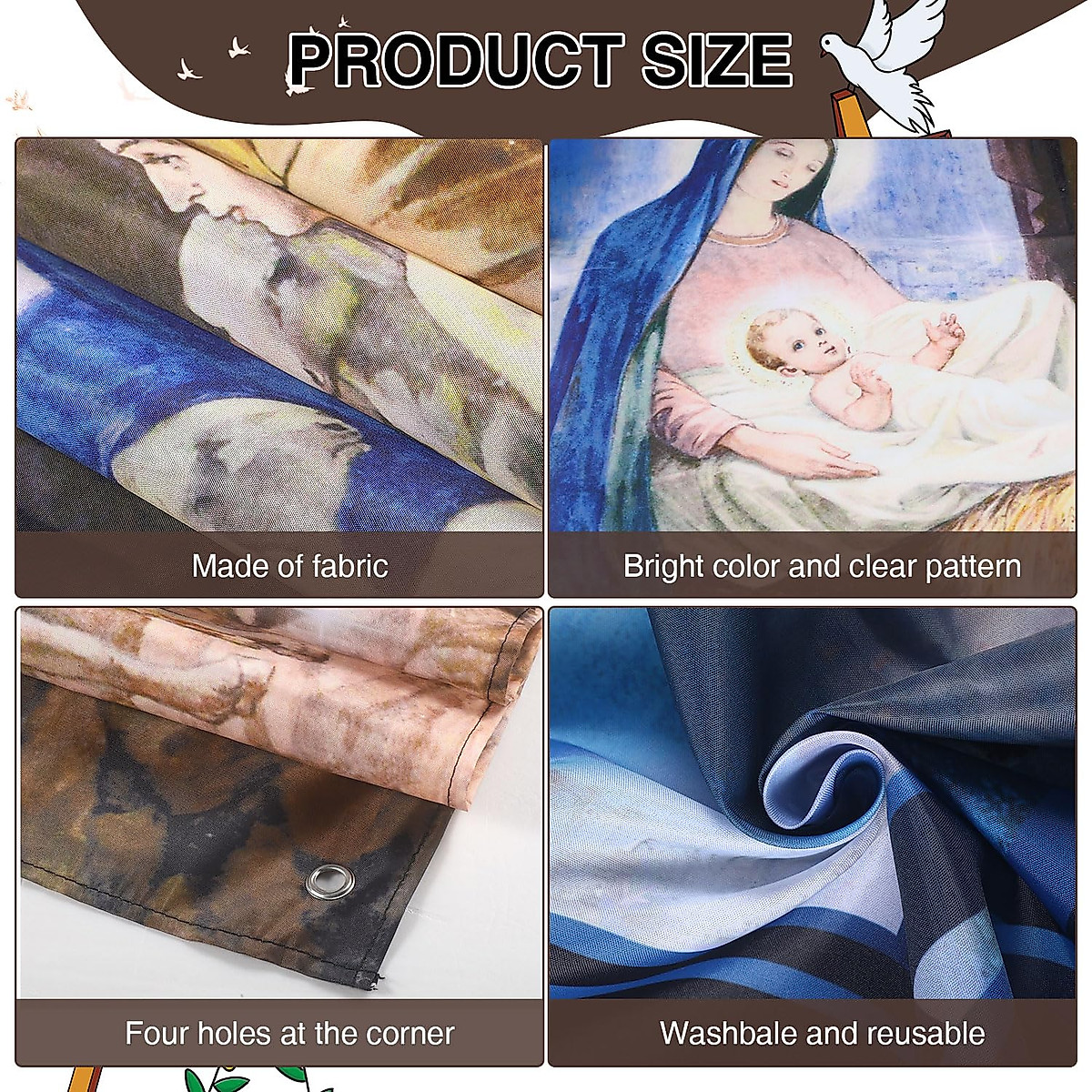 Tatuo Christmas Decoration Christmas Religious Backdrop Holy Nativity Photography Background Christmas Photography Background for Winter Xmas Outdoor Indoor Church Medieval Party Supplies, 73 x 43 In