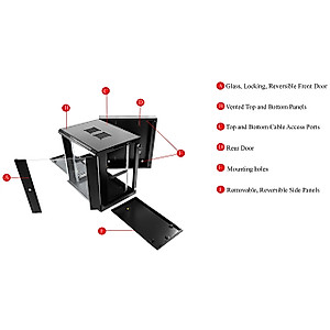 AEONS Depot 12U Professional Wall Mount Server Cabinet Enclosure Double Section Hinged Swing Out 19-Inch Server Network Rack with Locking Glass Door Black (Fully Assembled)