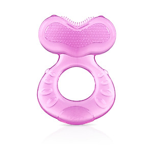 Nuby Silicone Teethe-eez Teether with Bristles, Includes Hygienic Case, Pink