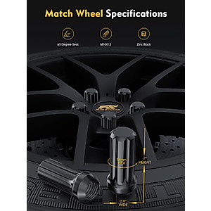 MIKKUPPA M14x1.5 Wheel Lug Nut - Replacement for Chevy Silverado 1500 2500, GMC, Ford, Ram, Aftermarket Wheel - 32pcs Black Closed End Lug Nuts with 1 Socket Key