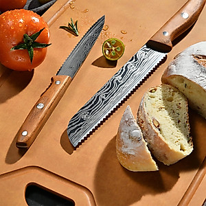 Knife Set, 7 Pieces Knife Block Set, EUNA Kitchen Knife Set with Wooden Handle, Japanese Stainless Steel Chef Knife Set Professional Cooking Knives, Silver